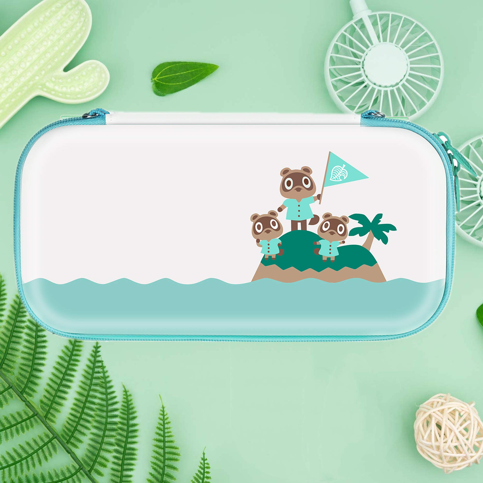 FANPL Carrying Case for Nintendo Switch & OLED Model - Animal Crossing Theme, Built-in Folding Stand and 5 Game Card Slot