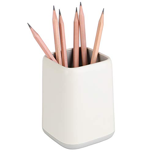 YOSCO Pen Holder Stand for Desk Cute Two-tone Pencil Cup Pot Desk Organizer Makeup Brush Holder (White)