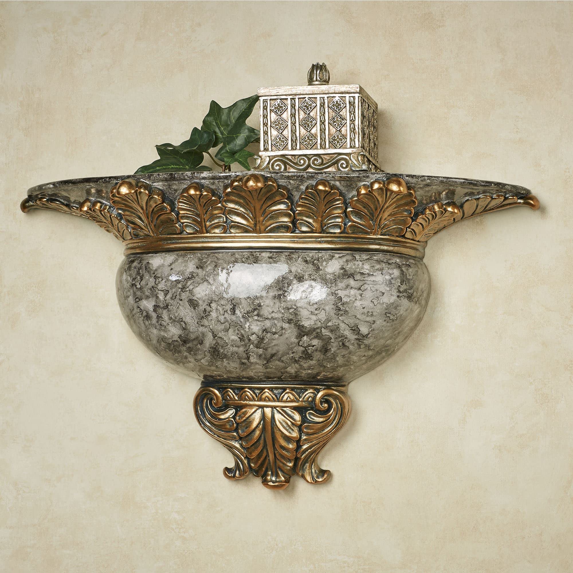 Touch of Class Ashfield Acanthus Leaf Aged Gold and Black Wall Shelf