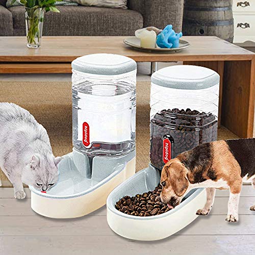 XingCheng-Sport 2 in 1 Pets Feeder Automatic Cat Feeder and Water Dispenser for Small Medium Big Dogs Cats Big Capacity 3.8L (Light Gray)