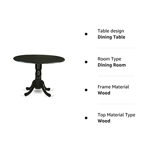 East West Furniture DLT-BLK-TP Dublin Modern Kitchen Table - a Round Dining Table Top with Dropleaf & Pedestal Base, 42x42 Inch, Black