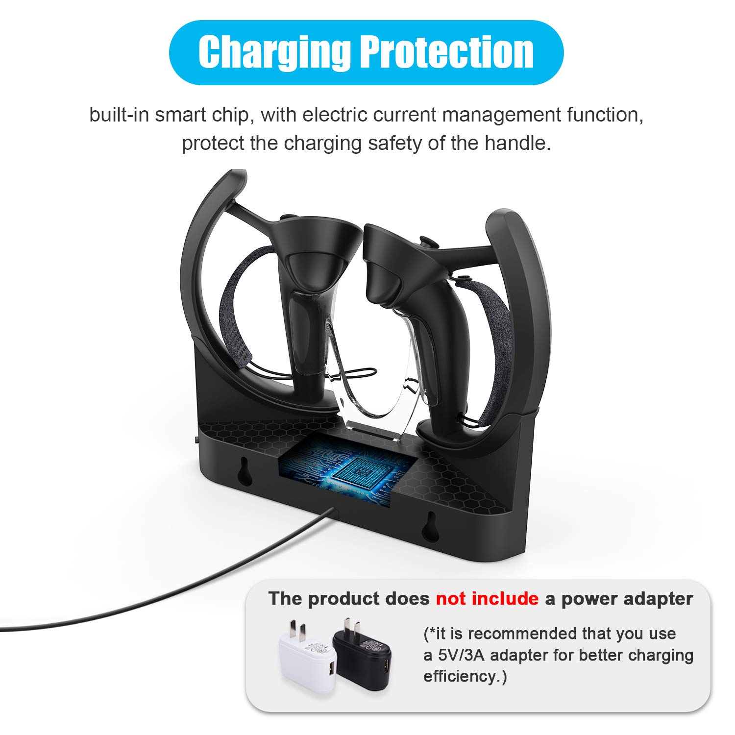 AMVR Touch Controllers Storage and Charging Station, VR Headset Wall Mount Stand for Valve Index, Two Functions Both Hold Valve Index Headset and Type-C Charge Handle Controller