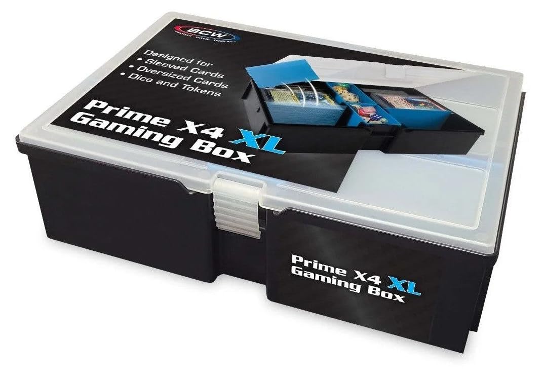 BCW Prime X4 XL Gaming Box | Playing Card Storage Box for Decks and Game Accessories, Includes Removable Dividers and Dice Trays | Trading Card Storage Box for Gaming | Pokemon, MTG, Naruto Cards