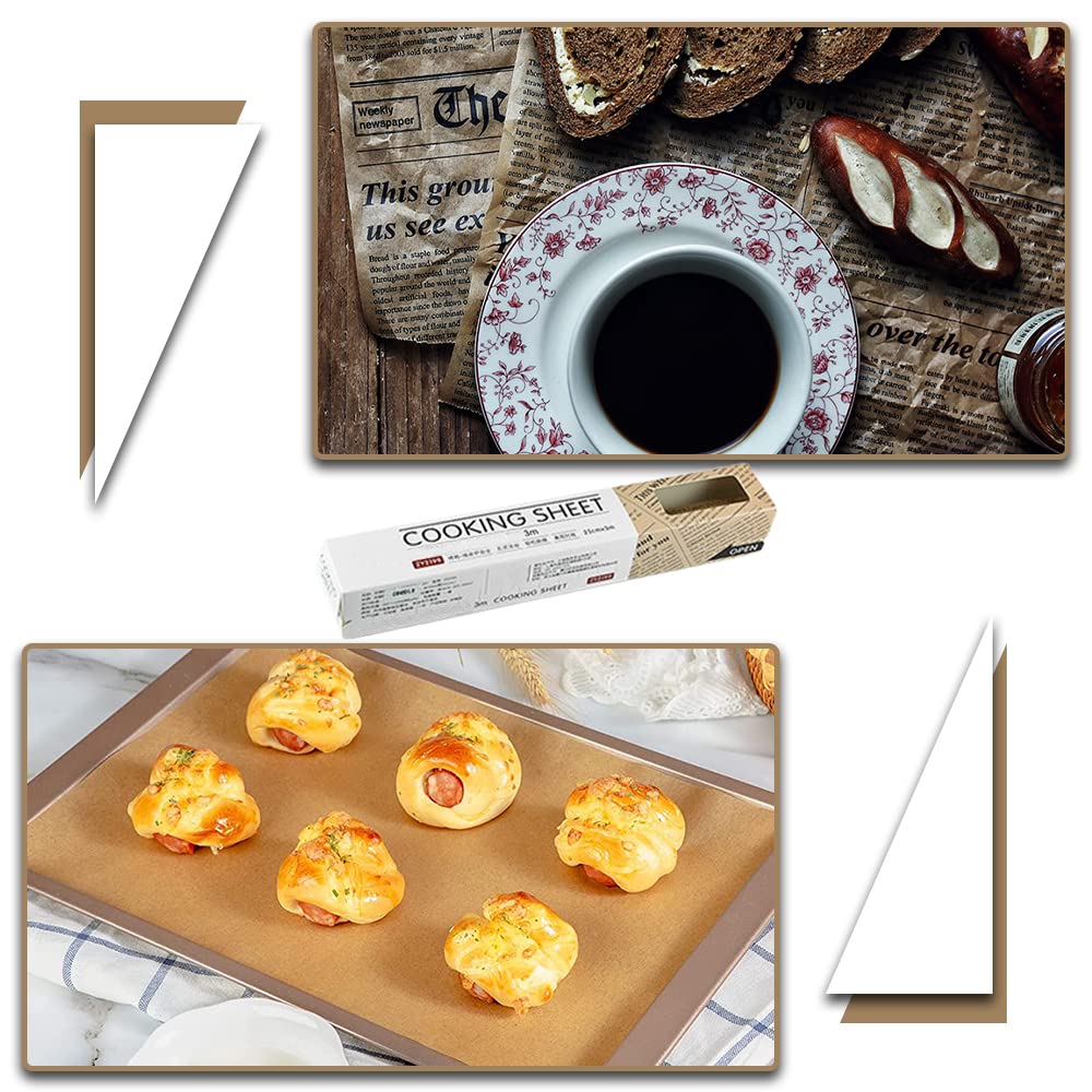 Baking Parchment Paper Roll Non Stick Baking Paper Newspaper Printing Design Food Wrapping Paper for Baking Cookies Bread Pizza Meat and Vegetables