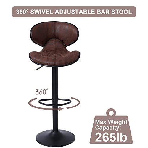 SUPERJARE Adjustable Counter Height Bar Stools Set of 2, Swivel Tall Kitchen Counter Island Dining Chair with Backs, 24β Armless Modern Bar Stool Chairs fit Counter Island from 32β to 44β, Retro Brown