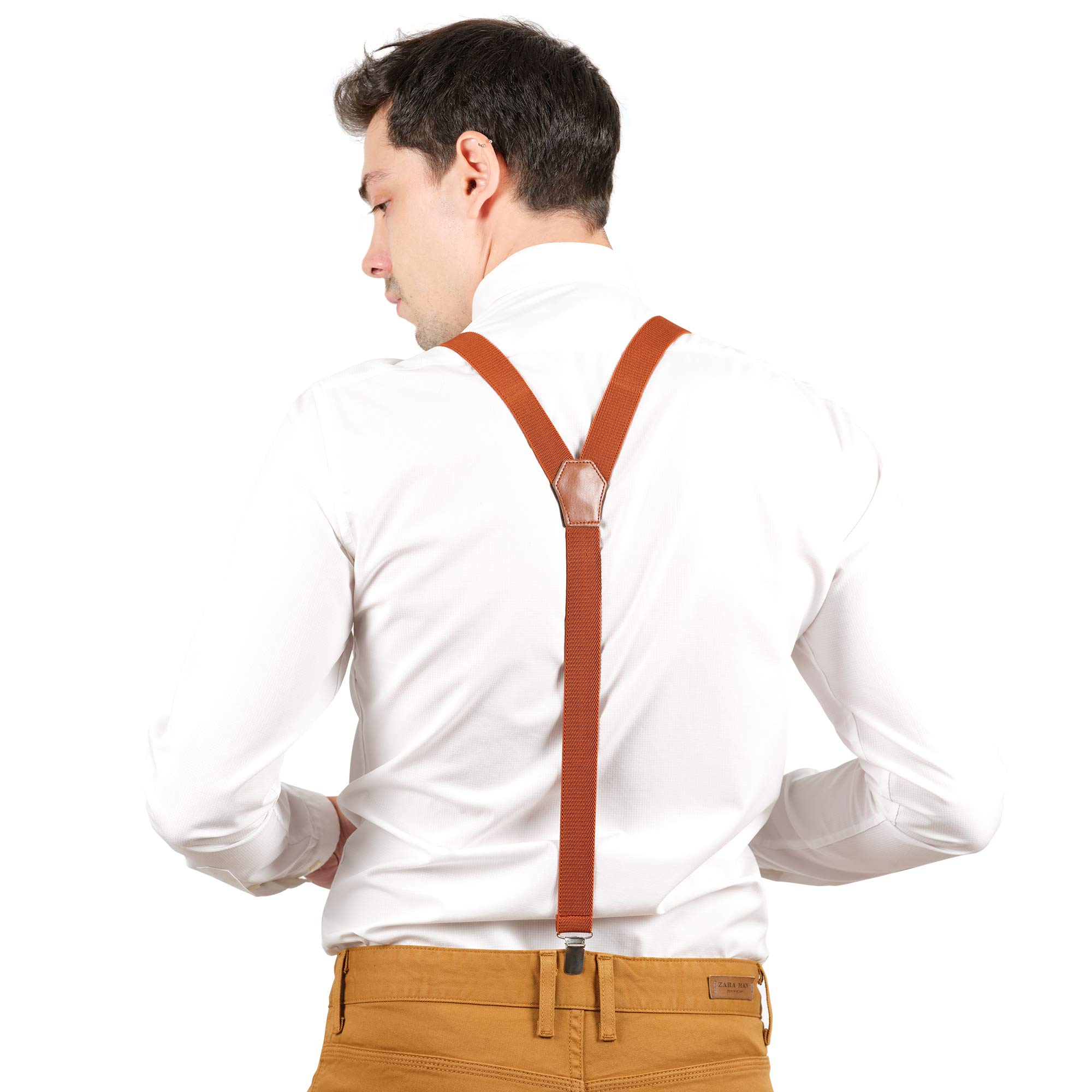 Action Ward Suspenders for Men | Y Back Elastic Suspender Braces (Brown Rust,1Pack)