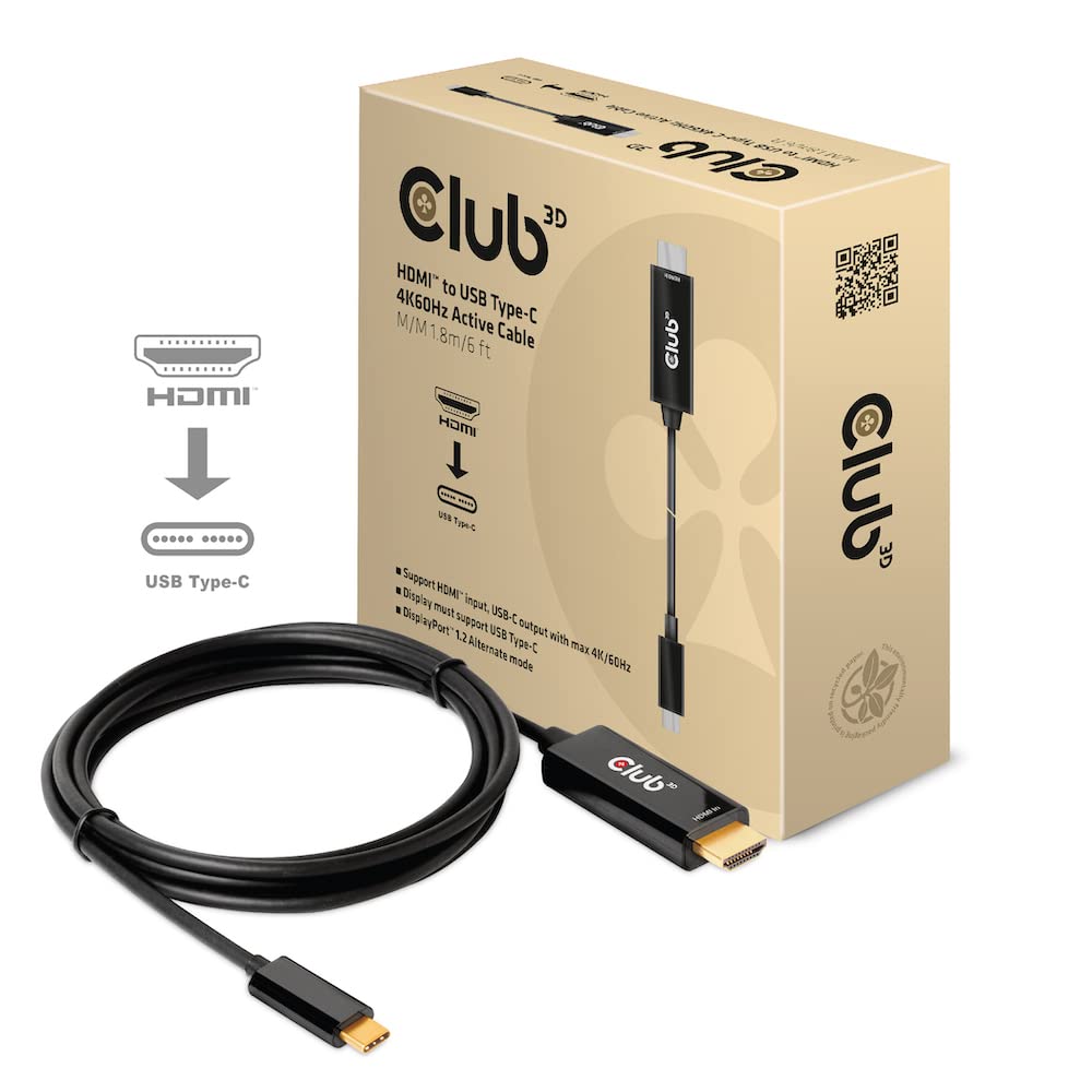 Club 3D CAC-1334 HDMI 2.0 to USB Type C 4K60Hz M/M Active Cable 1.8m-6ft