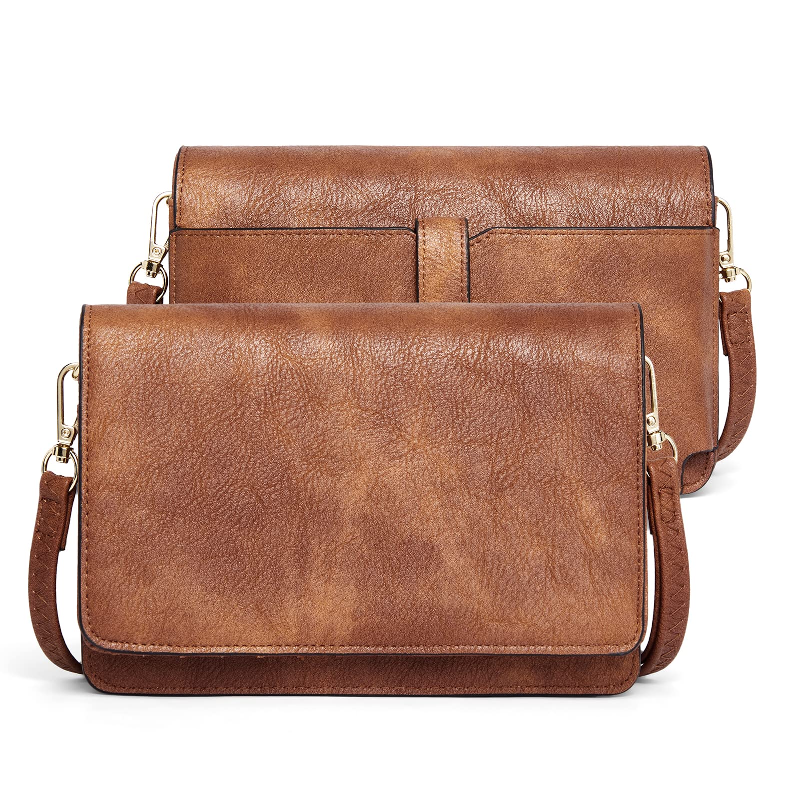 BROMEN Crossbody Bags for Women Small Cell Phone Shoulder Bag Wristlet Wallet Clutch Purse White with Mocha Brown