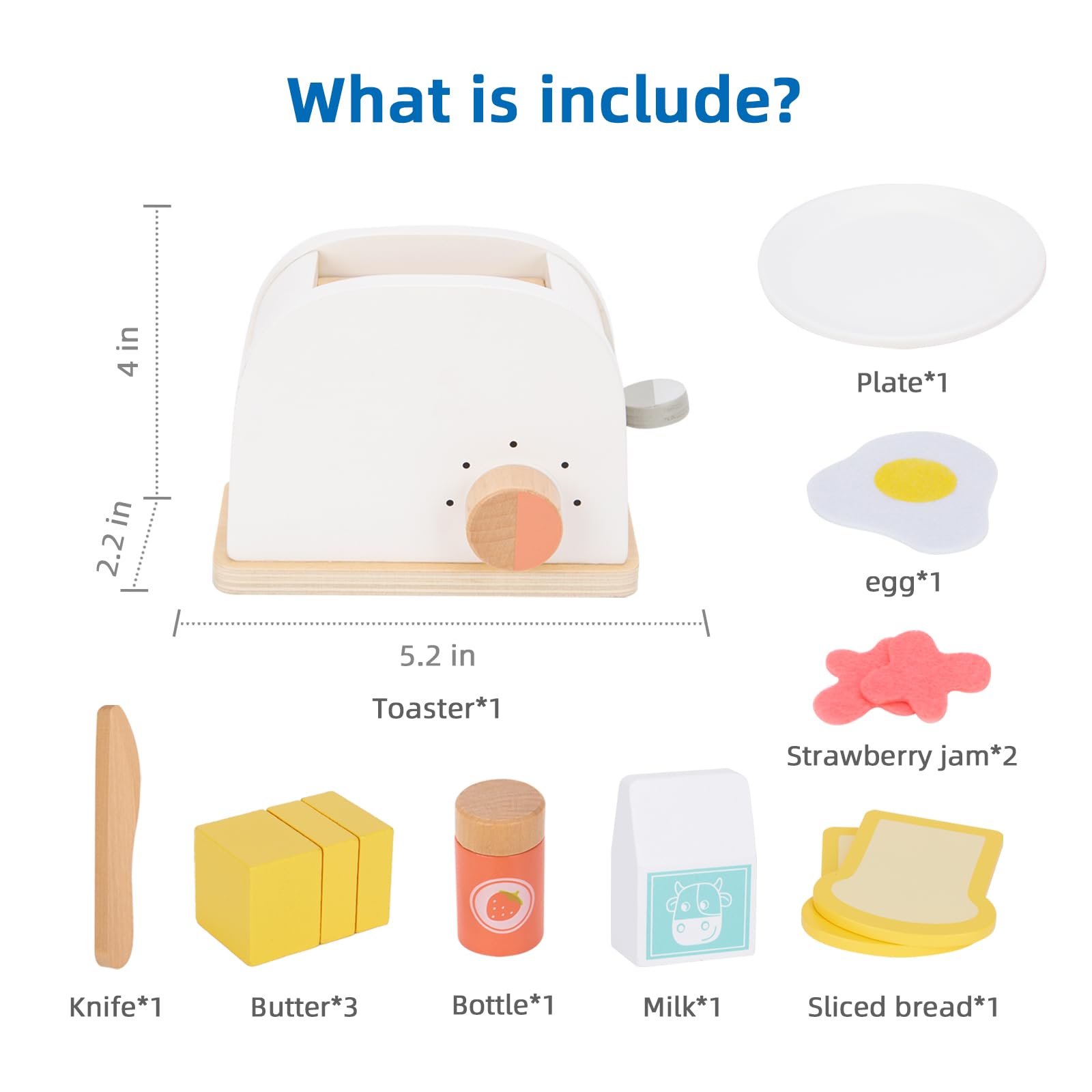 TOOKYLAND Wooden Pop Up Toaster Play Set, Play Toaster for Kid Kitchen, Wooden Play Kitchen Set with Accessories (10 pcs)β¦
