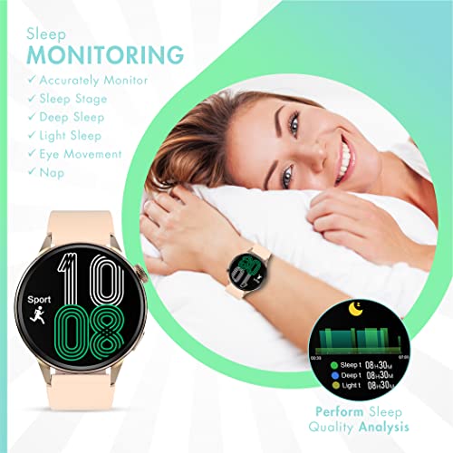 EKTON Smart Watches for Men & Women - Smart Watch for Android Phones, Make/Answer Calls, Messaging, Voice Assistant, NFC Functions, Wireless Charging, Long Battery Life, Rose Gold