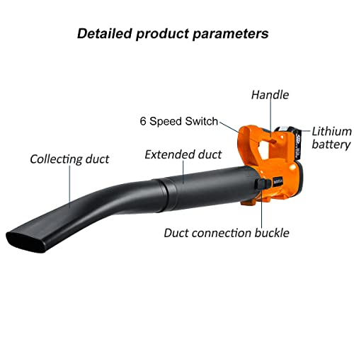 HOJILA Cordless Leaf Blower, 21V Electric Leaf Blower with 3.0Ah Battery & Charger, 6-Speeds Battery Powered Blower for Lawn Care,Patio,Garden,Yard,Jobsite
