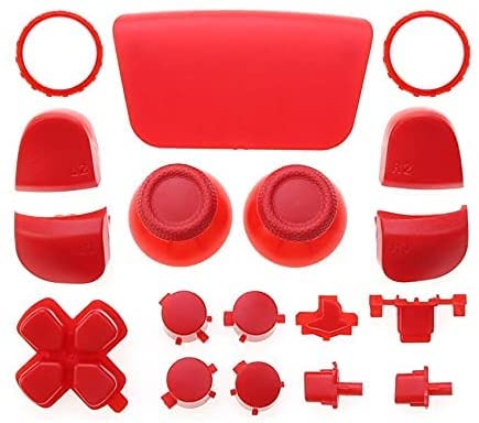 Full Set Buttons L1 R1 L2 R2 D-pad Thumb Joystick Cap with Accent Rings for PS5 Controller Button Replacement (Red)