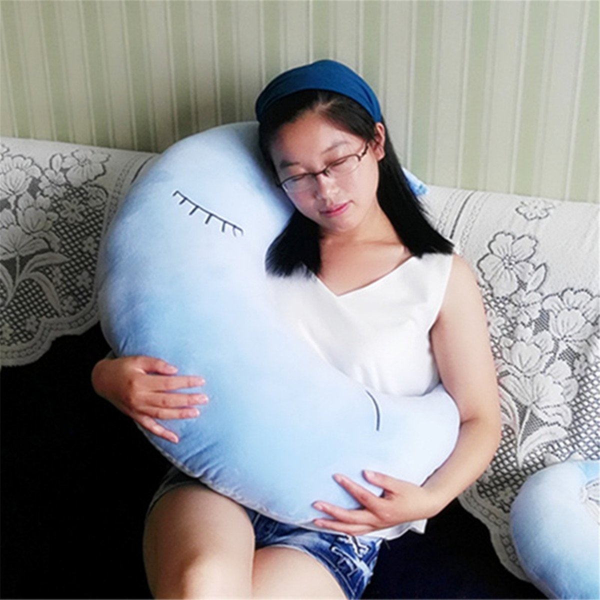 A-cool Crescent Moon Shape Stuffed Toy Throw Pillow Cushion -Office Sofa Couch Car Seat Home Decorative Nursing Pillow (Yellow , 40CM/15.75γ)