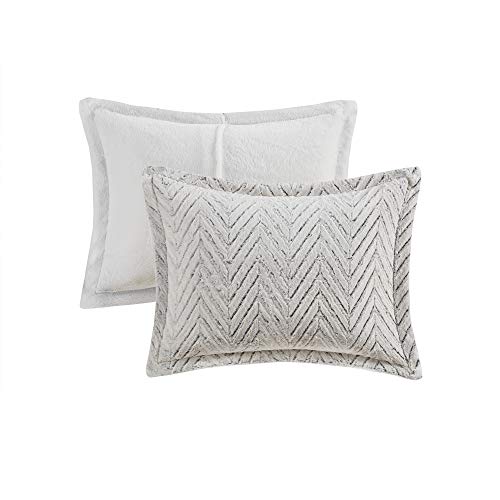 Madison Park Adelyn Ultra Soft Plush Faux Fur Chevron 3 Pieces Bedding Sets Bedroom Comforters, King/Cal King, Ivory