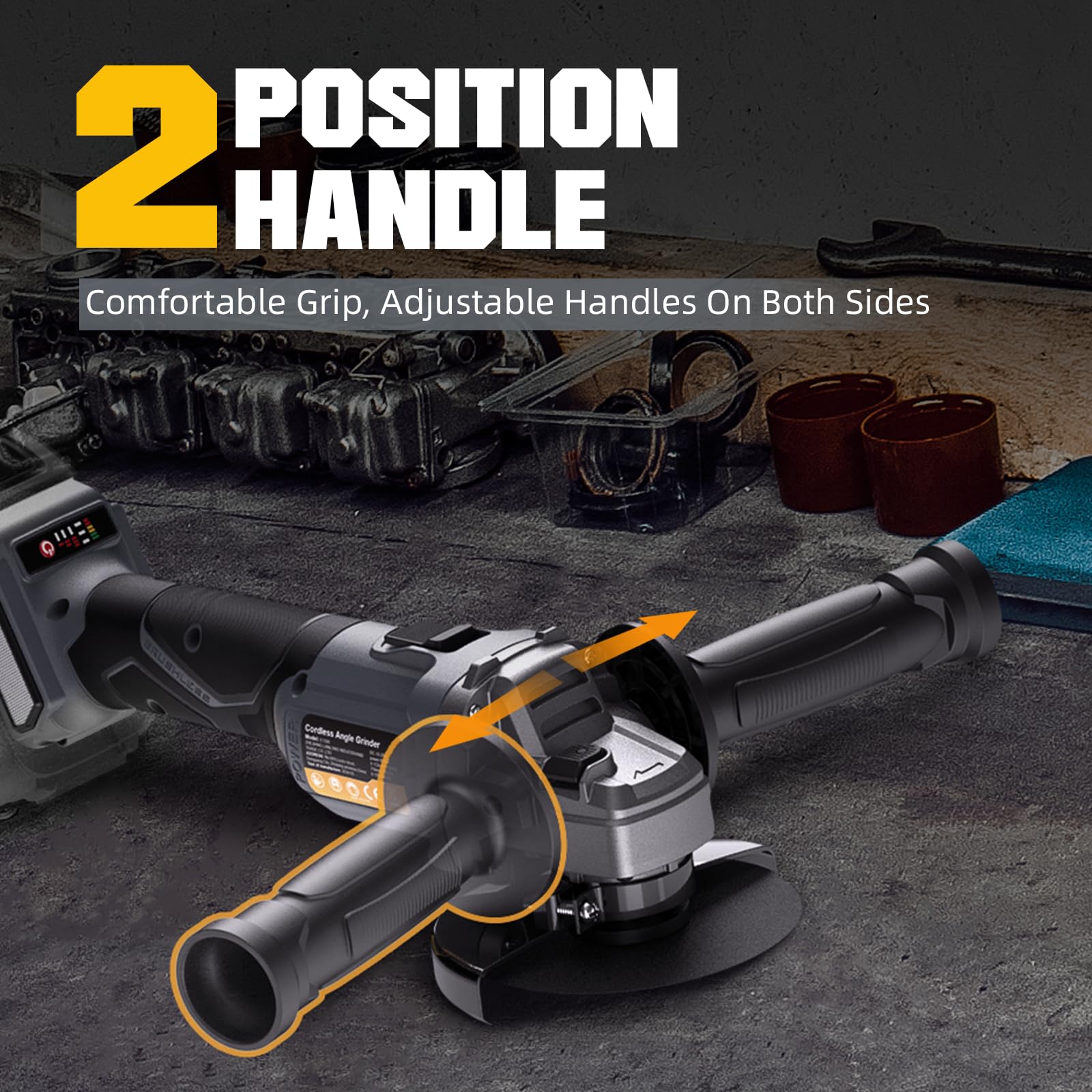 Angle Grinder Cordless for Dewalt 20V Max Battery, 4-1/2'' Brushless Grinder with Auxiliary Handle, 3 Variable Speed Up to 10000RPM, Angle Grinder Power Tools For DIY Cutting, Grinding (No Battery)