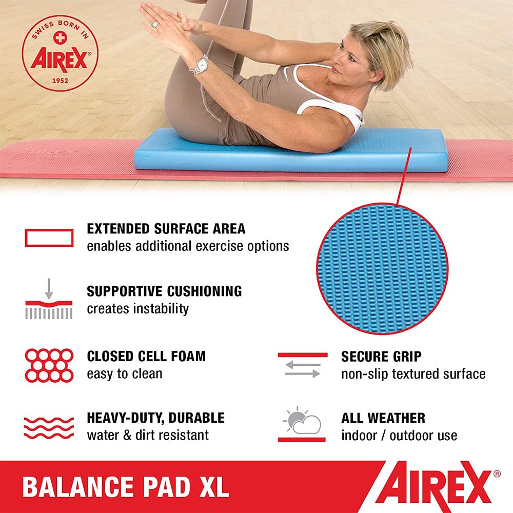 Airex Balance Pad - Exercise Foam Pad Physical Therapy, Workout, Plank, Yoga, Stretching, Standing Desk Balancing Stability Mat, Kneeling Cushion, Mobility Strength Trainer Knee, Ankle - XLarge, Blue