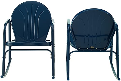 Crosley Furniture Griffith Retro Metal Outdoor Rocking Chairs, Set of 2, for Porch, Deck, Balcony, Backyard, Navy Gloss