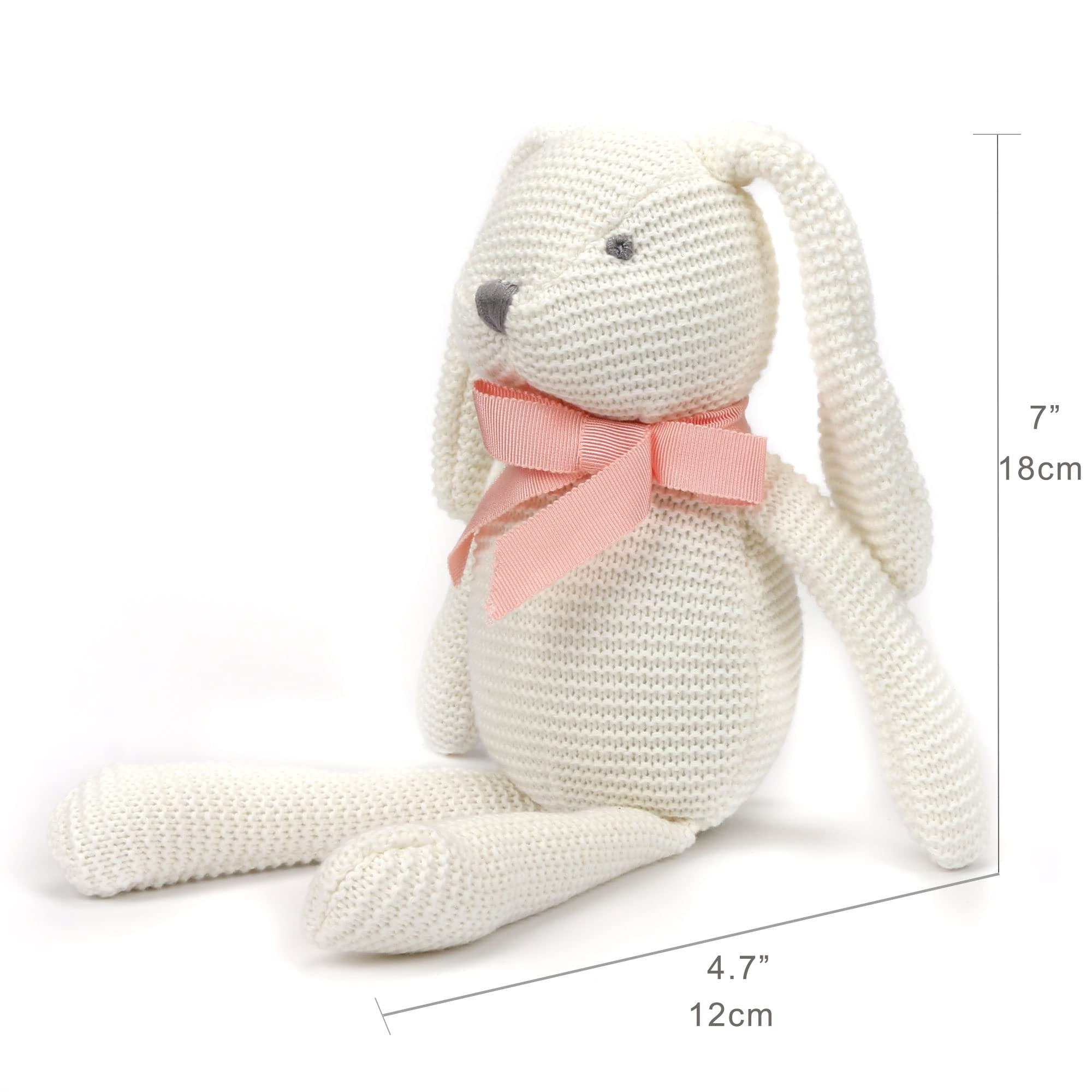 FLUFFYFUN Organic Baby Toys White Bunny Rabbit Stuffed Animal 7.1"