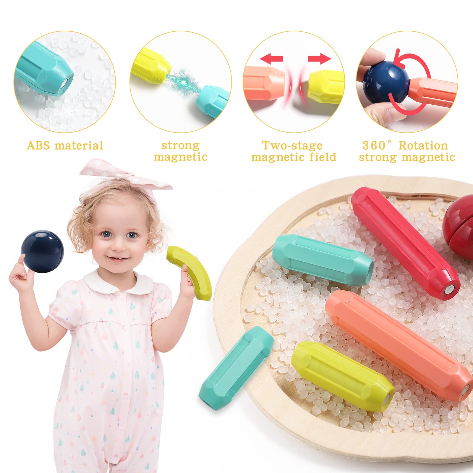 JIEJOYS Magnetic Balls and Rods Set, 100PCS Magnetic Building Sticks Blocks Toys, Educational Stacking STEM Magnet Toys Gift for Kids and Toddler Age 3 and Up.