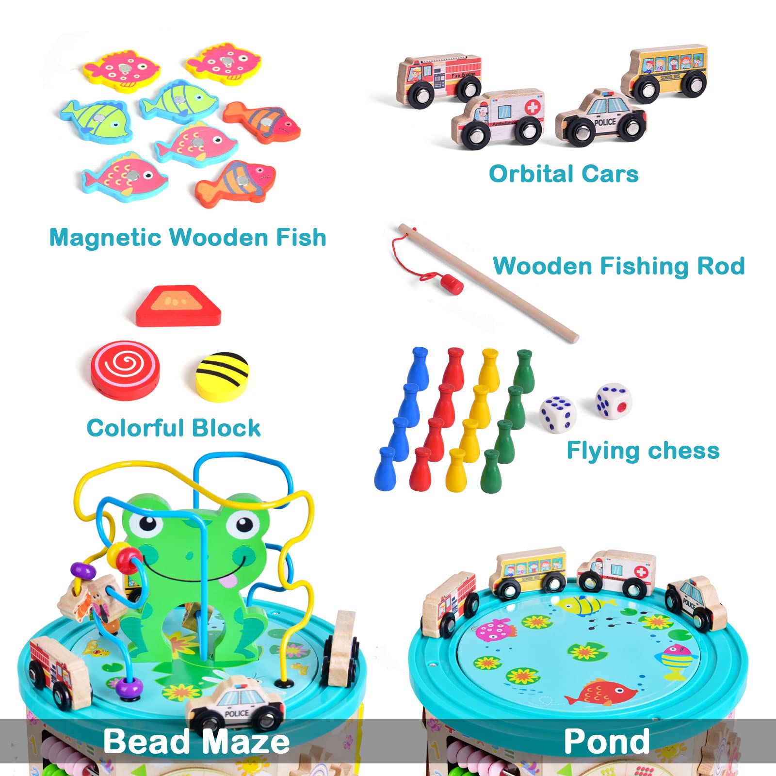 FUN LITTLE TOYS Activity Cube Toys Baby Wooden Bead Maze Shape Sorter Toys, Activity Cube for Toddlers