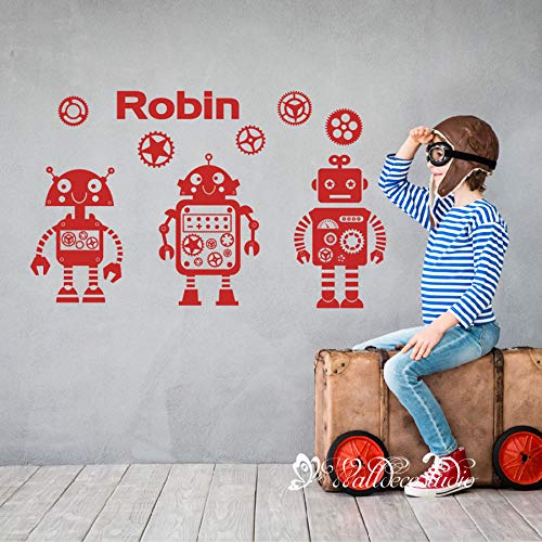 Boys Name Robots Wall Decal-Robot & Gears Decal - Personalized Boy Robots Decal-Robots Gears Name Vinyl Name Wall Sticker Wall Decor