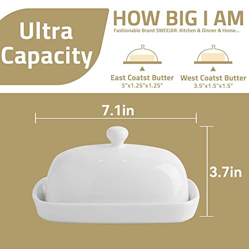 SWEEJAR Ceramics Butter Dish with Lid, Butter Keeper Container, East/West Coast Butter, 7 inches (Turquoise)