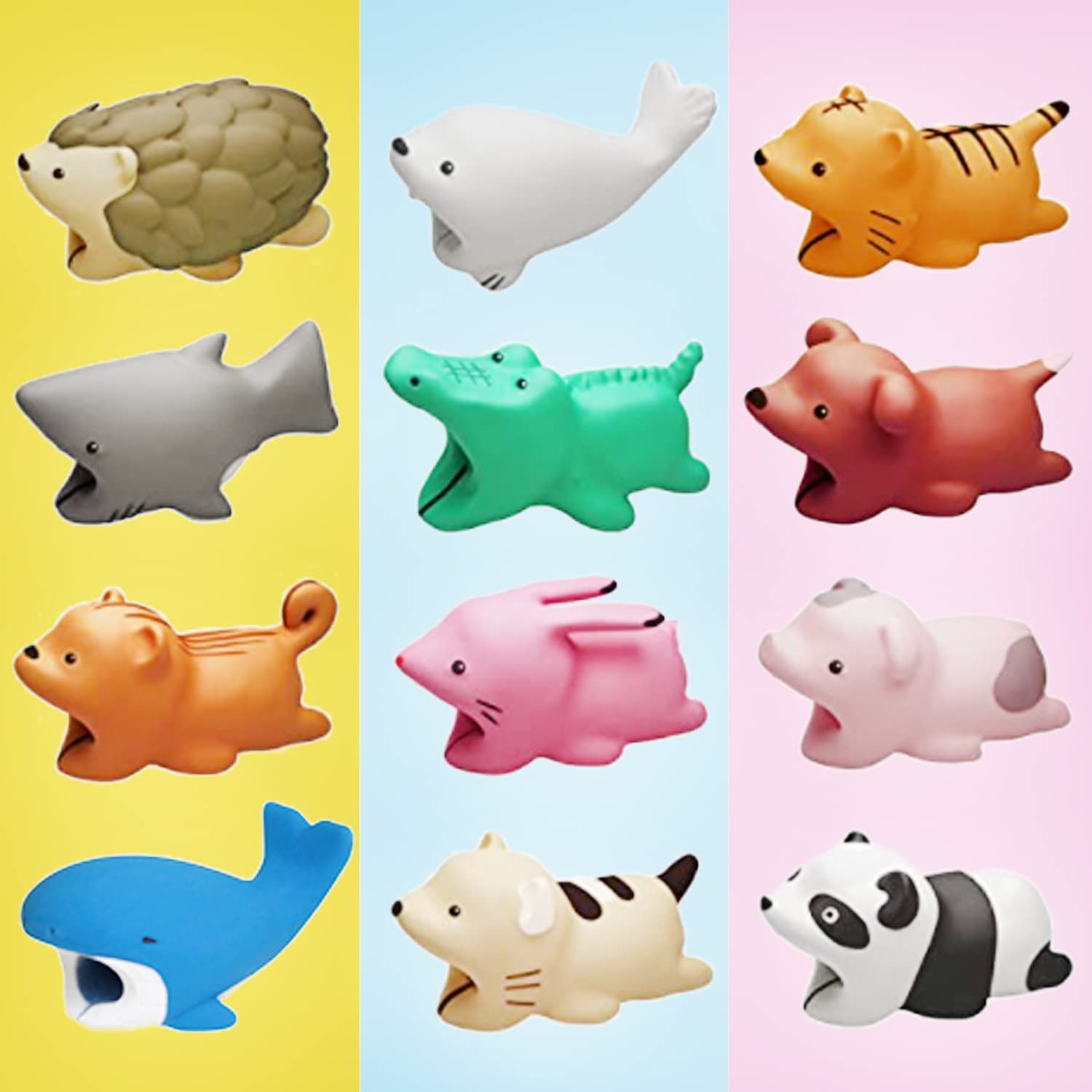 Aideful Cable Protector Animal Bites 12 Pcs Compatible iphone, Samsung, Android Charger and Usb Cord, Phone Accessory Protect Usb, Cute Animals Shark Pig Dog Rabbit Etc, Protects Creative Gift