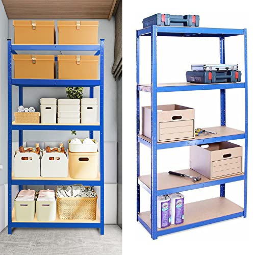 YouseaHome 5 Tier Garage Shelving Units ,Heavy Duty Racking,148H x 70W x 30D,Shelves for Storage 5 Bay,Capacity 150KG,for Workshop, Shed, Office,Blue