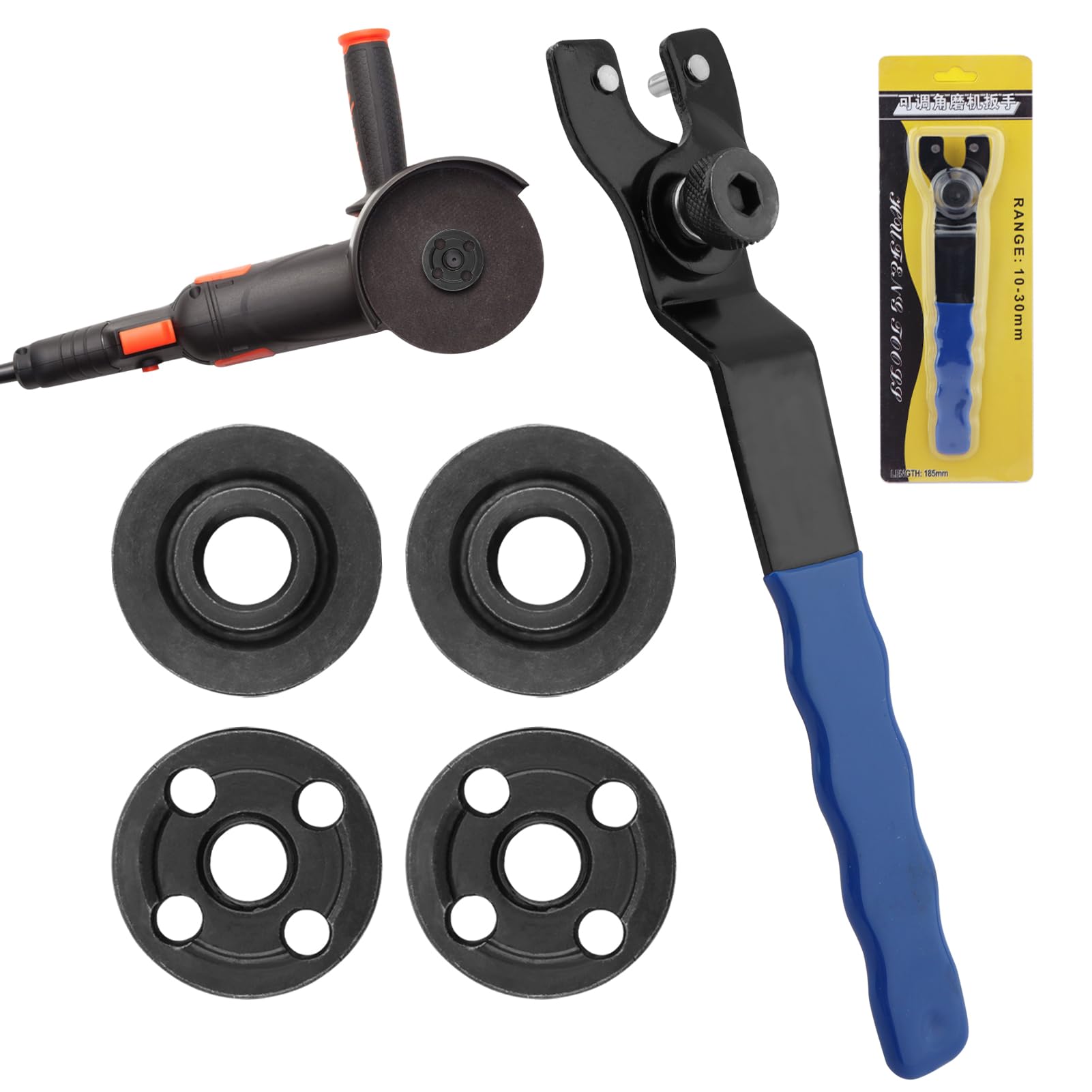 Angle Grinder Wrench, Universal Adjustable Grinder Spanner, with 4PCS 5/8-11 Angle Grinder Nut, Compatible with Grinder Parts