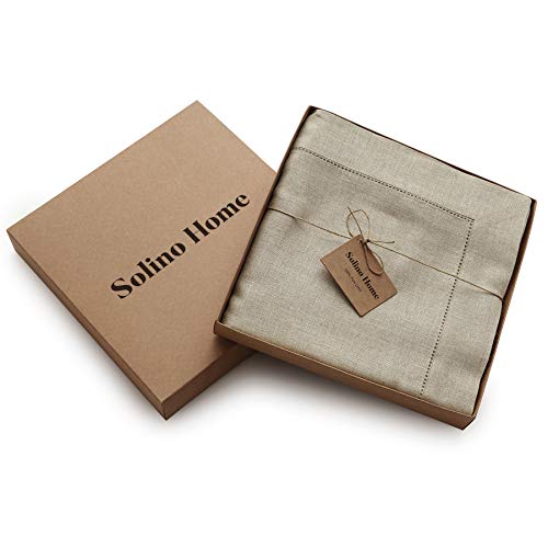 Solino Home Pure Linen Tablecloth – Natural 60 x 90 Inch – 100% Linen Classic Hemstitch Tablecloth for Summer, Wedding, Indoor, Outdoor – Handcrafted from European Flax