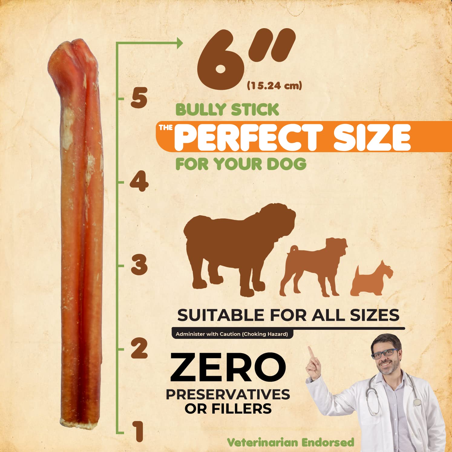Makondo Pets Bully Sticks 100% Natural Beef Dog Chews, 6” Premium Quality Healthy Dog Treats for Training Suitable for Puppies & Adults, Zero Filler or Preservatives 12Pcs 340g