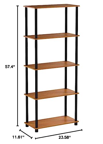 Furinno Turn-N-Tube 5-Tier Multipurpose Shelf / Display Rack / Storage Shelf / Bookshelf, Round Tubes, Light Cherry/Black