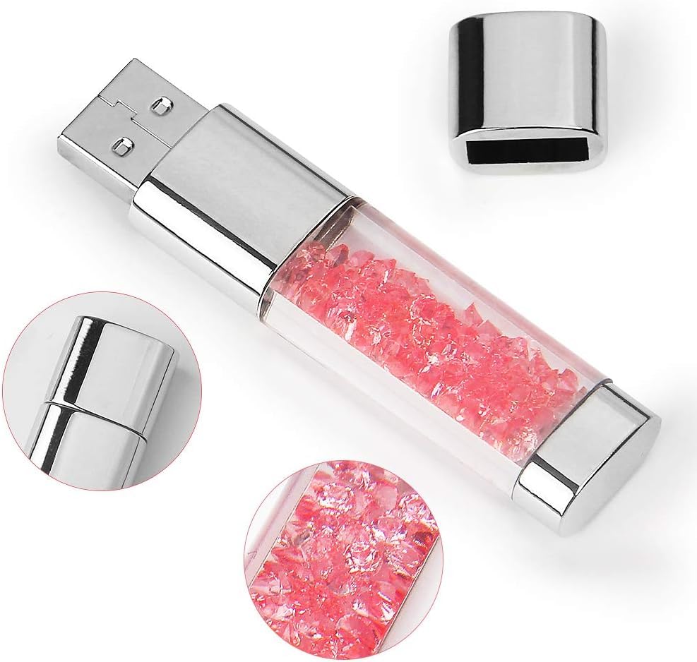 USB Flash Drive 32GB, BorlterClamp Cute Pink Crystal Thumb Drive Novelty Pen Drive Memory Stick