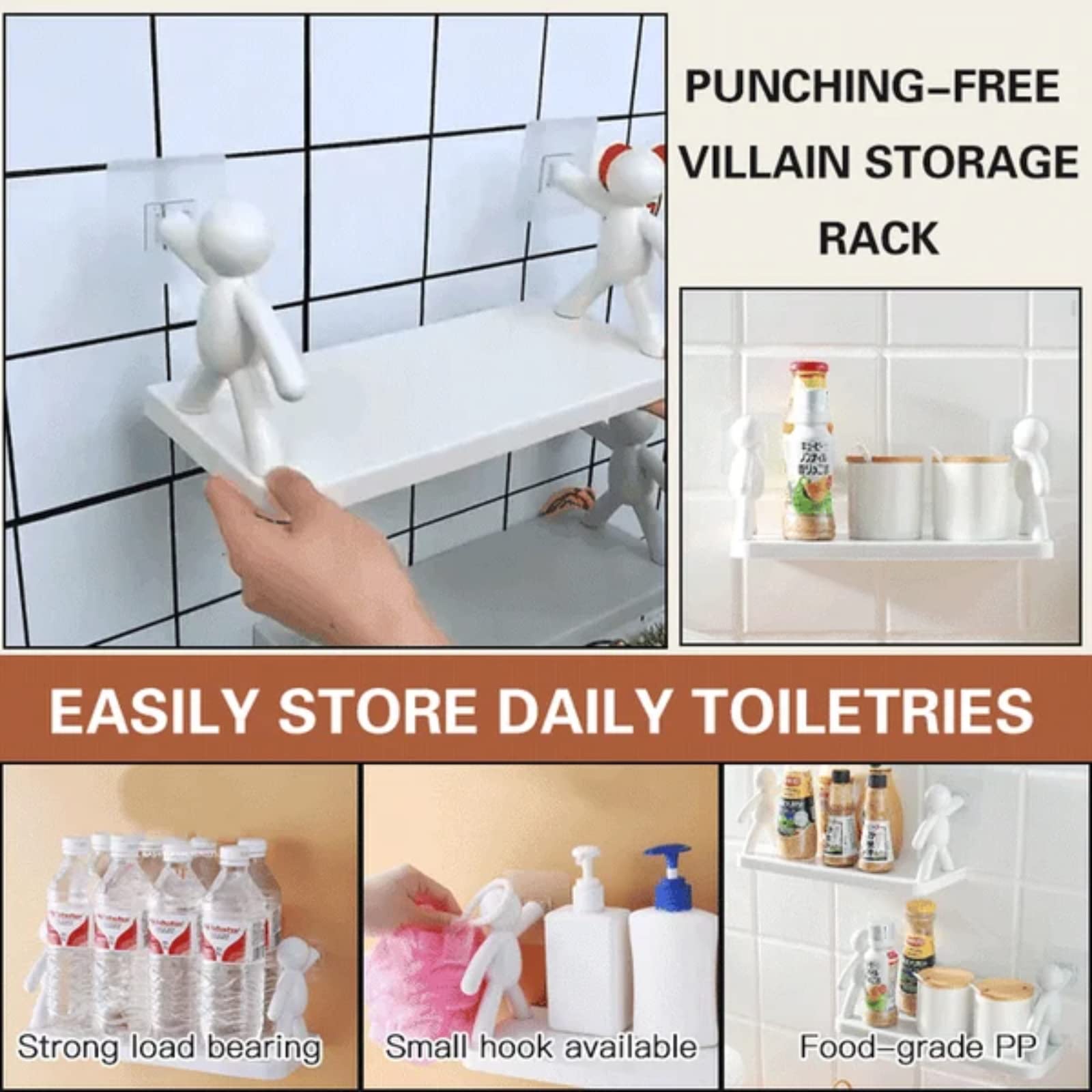 BINGONE 2022 Punching-Free Villain Storage Rack The Kitchen Toilet Receive Shelf, Floating Shelves Bathroom Wall Mounted Shelf (3 PCS White)