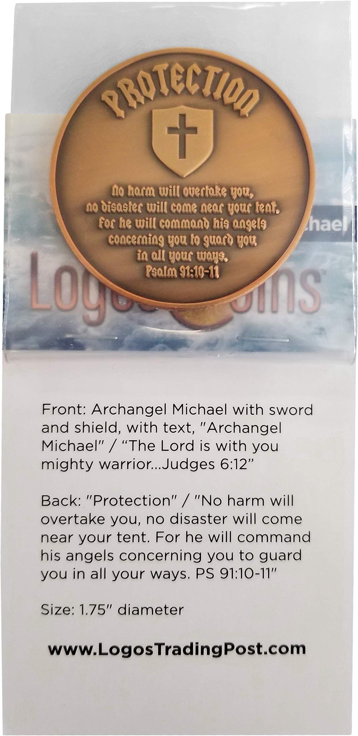 Archangel Saint Michael, Antique Gold-Color Plated Challenge Protection Coin, The Lord is with You Mighty Warrior, Judges 6:12 and No Harm Will Overtake You, Psalm 91 Gift