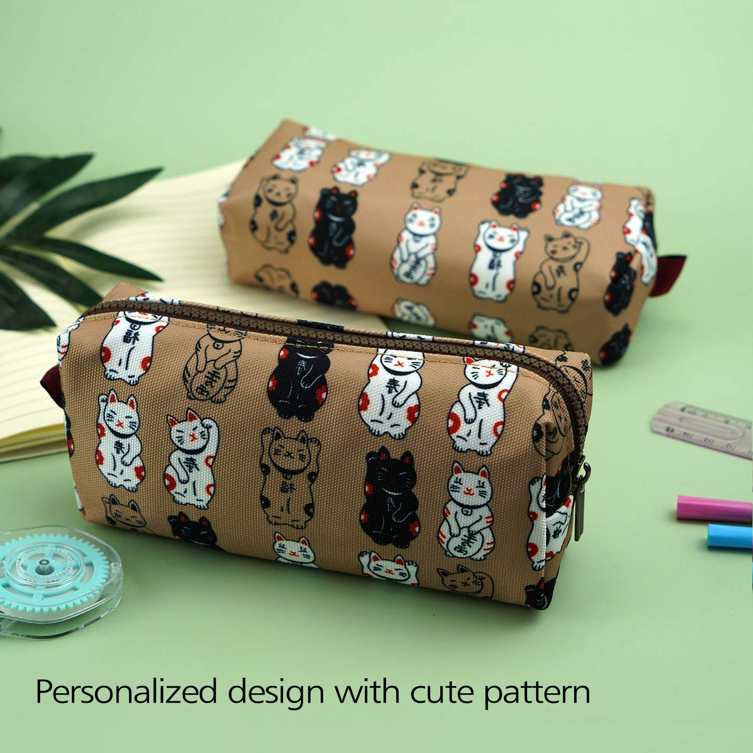 LParkin Lucky Japanese Cat Pencil Case Cute Maneki Neko Cat Pencil Bag Pouch Case Makeup Cosmetic Bag Kawaii Gadget Box Stationary