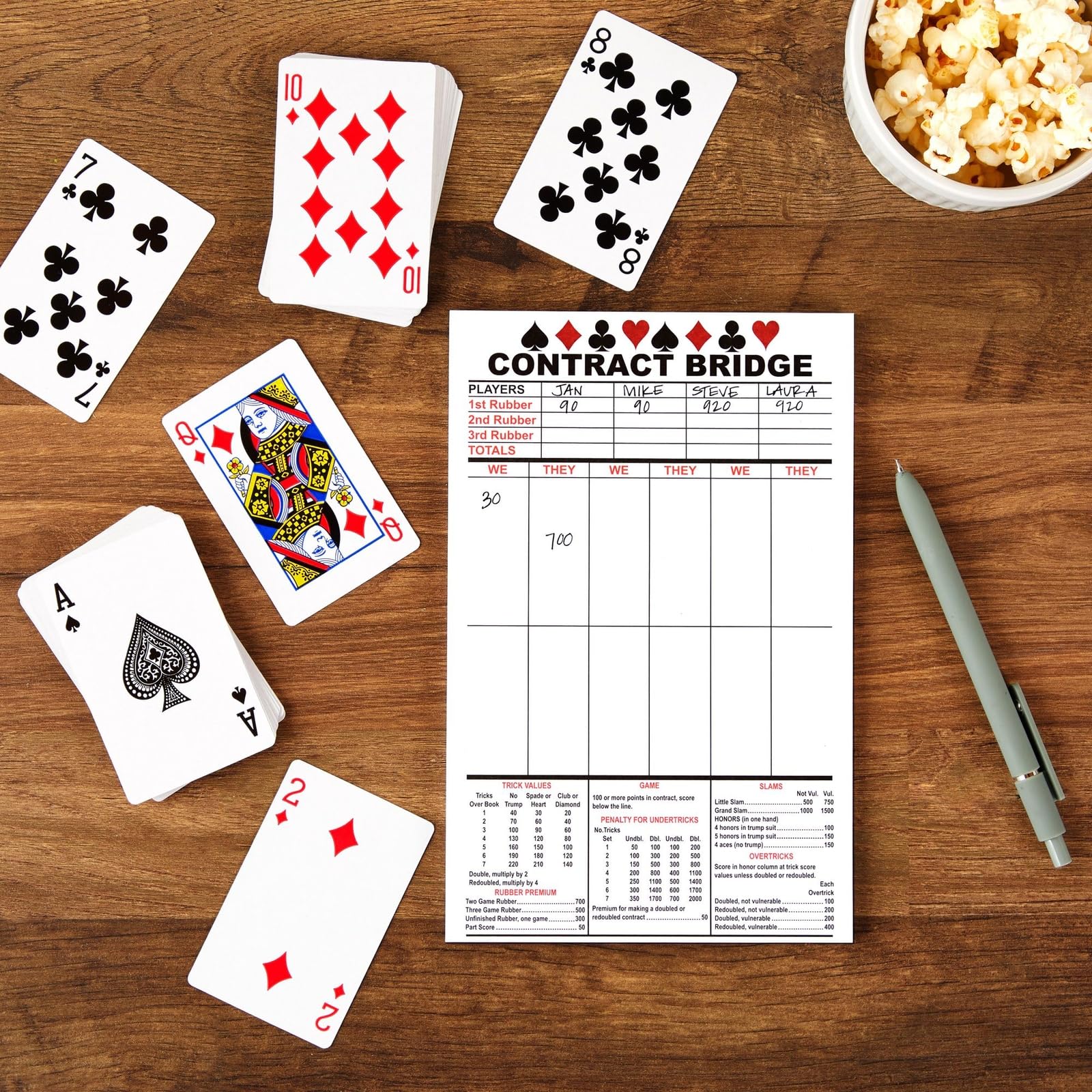 Best Paper Greetings 250 Sheets Contract Bridge Score Pads and Tallies, Game Scoring Cards Supplies, Large Print with Trick Values (5 Notepads)