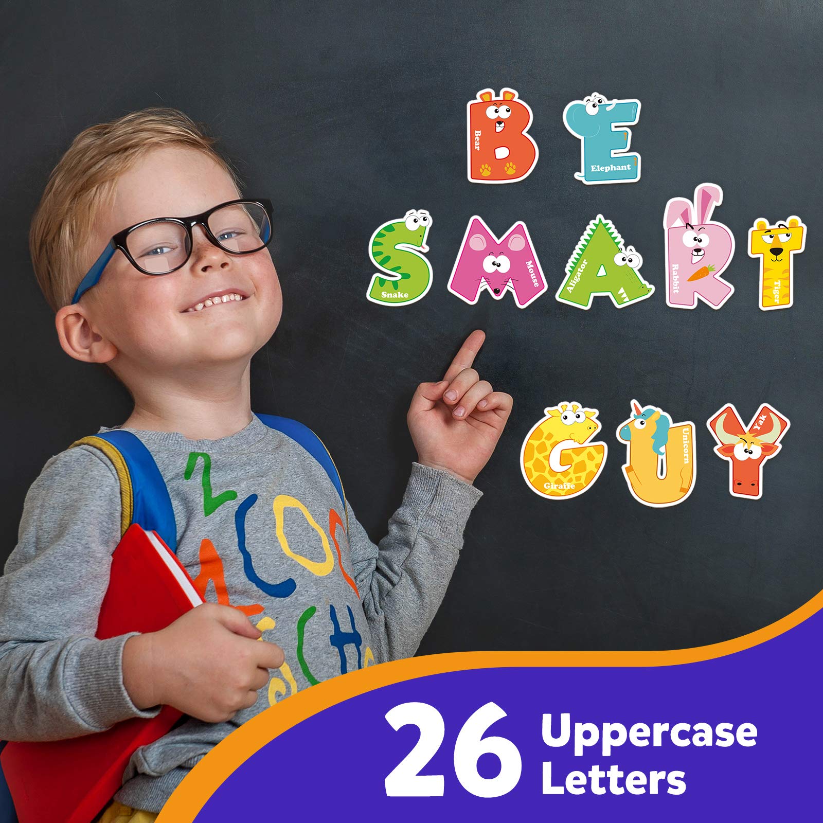 Coogam Magnetic Letters 26Pcs Jumbo ABC Alphabet Colorful Animal Shape Large Uppercase Fridge Magnets Educational Toy Set Learning Spelling Games for Kids 3 4 5 Years Old