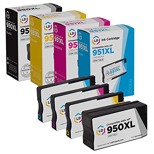 LD Products Compatible Ink Cartridge Replacements for HP 950XL & 951XL High Yield (Black, Cyan, Magenta, Yellow, 4-Pack) For use in OfficeJet Pro 251dw, 276dw, MFP 8100, 8600, 8600 Plus, HP-950 HP-951