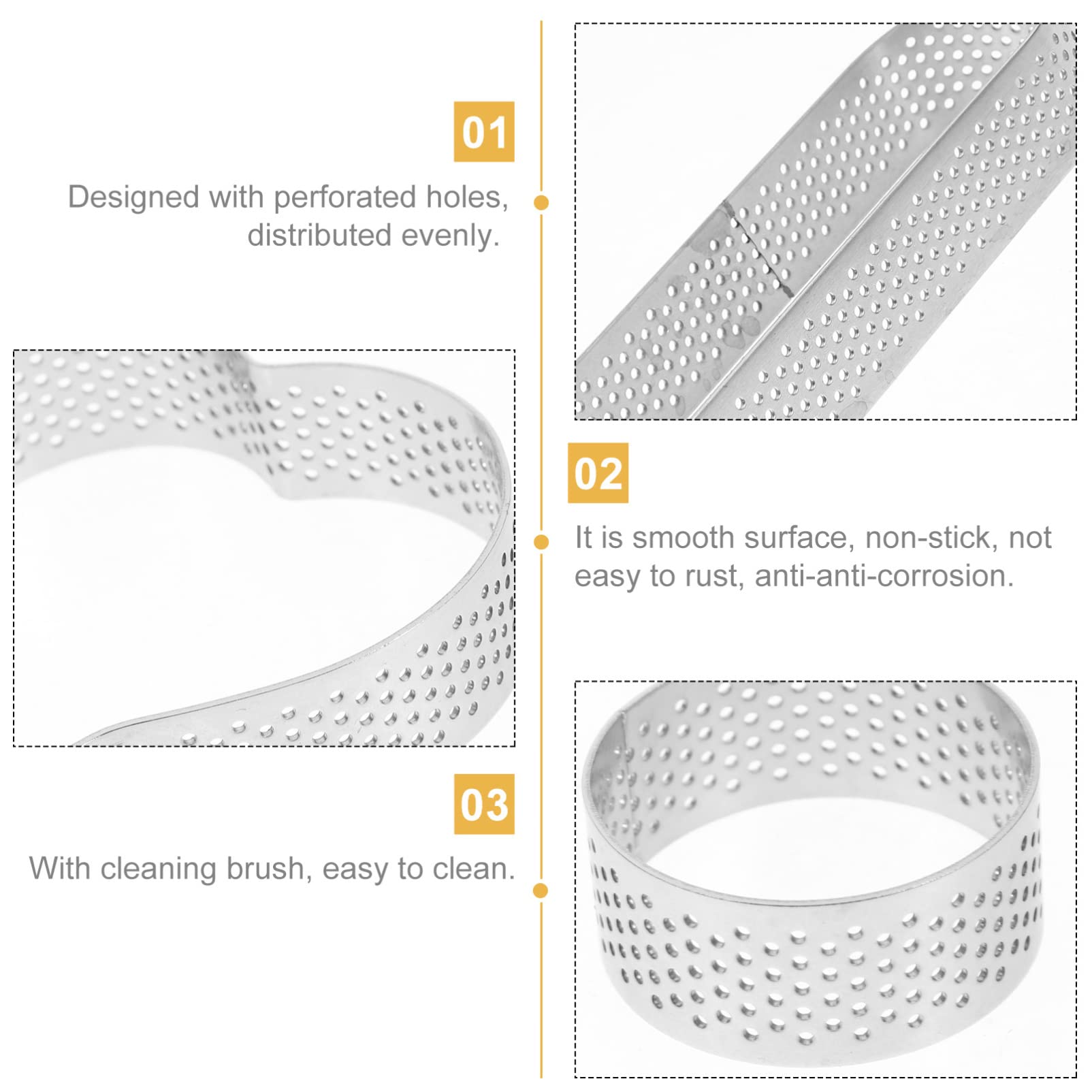 Baking Tart Rings Stainless Steel Perforated Tart Ring Muffin Rings, Mousse Baking Ring Cake Rings Dessert Rings Pastry Ring for French Tarte（5 Different Shape）