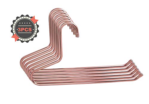 YUNAI 3Pcs Stainless Steel Pants Hangers, Open Ended Hangers, Jean Hangers, Strong Durable Anti-Slip Slacks Hangers for Space Saving.(Rose Gold)