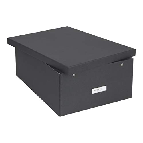 Bigso Box of Sweden Katrin Collapsible Storage Box | Photo Storage Box w/Labelframe for Easy Identification | Simple Assembly | Decorative Storage Boxes w/Lids | 13.5" x 17.6" x 7.2" | Dark Gray