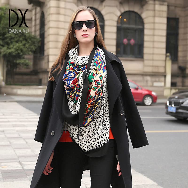 DANA XU 100% Pure Merino Wool Poncho Winter Large Scarf Pashmina Shawl Bandana Neck Wrap For Women