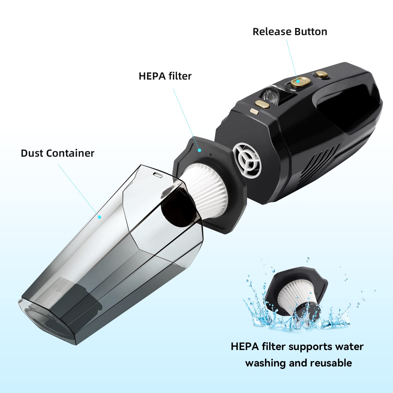 FARYODI Handheld Vacuum Cordless, 2022 8000Pa Powerful Hand Vacuum Cordless Rechargeable with LED Lighting, 2-3h Quick Charging, Wet & Dry Use, Portable Vacuum Cleaner for Pet Hair, Home, Car, Office