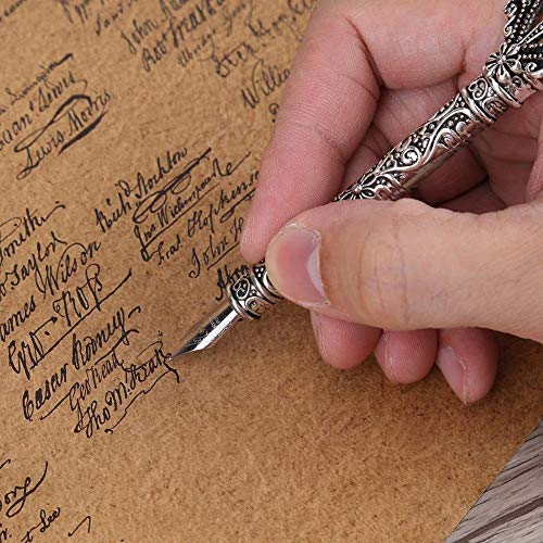 FTVOGUE English Calligraphy Retro Carved Feather Dip Quill Pen Writing Set Stationery Gift Box with 5 Nibs and 1 Ink Bottle(Black)