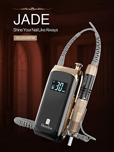 MelodySusie Electric Nail Drill Machine, Rechargeable 30000RPM Efile for Acrylic Nail, Portable Nail File with 6 Nail Drill Bit Set, SR3 Jade (Black)