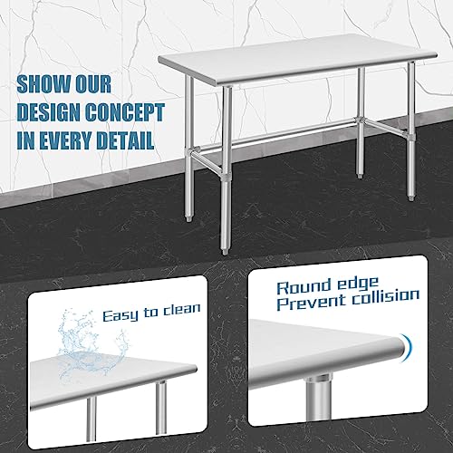 Hally Open Base Stainless Steel Table 24 x 48 Inches, NSF Commercial Heavy Duty Prep & Work Table with Galvanized Legs for Restaurant, Home and Hotel