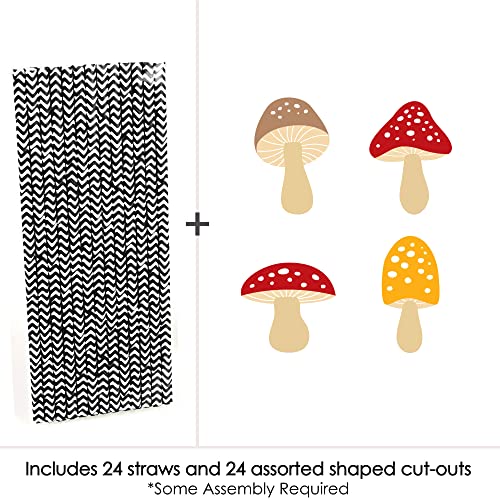 Big Dot of Happiness Wild Mushrooms - Paper Straw Decor - Red Toadstool Party Striped Decorative Straws - Set of 24