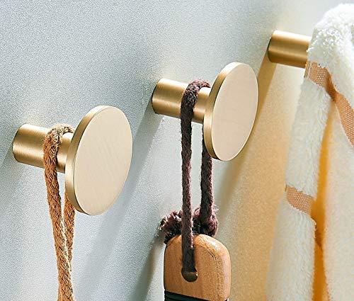 YANGQIHOME Pack of 4, Brushed Brass Decorative Wall Hooks, 32mm x 30mm, for Bathroom,Lavatory,Clothing Store, Hotel, Cafe,Hat,Towel Coat Hook Hangers Wall Mounted (Round)