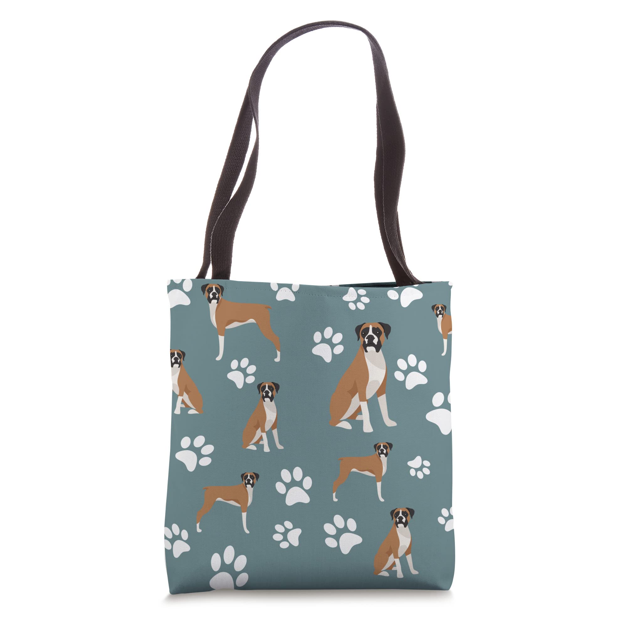 Boxer Dogs Pattern Design with Paw Prints Tote Bag